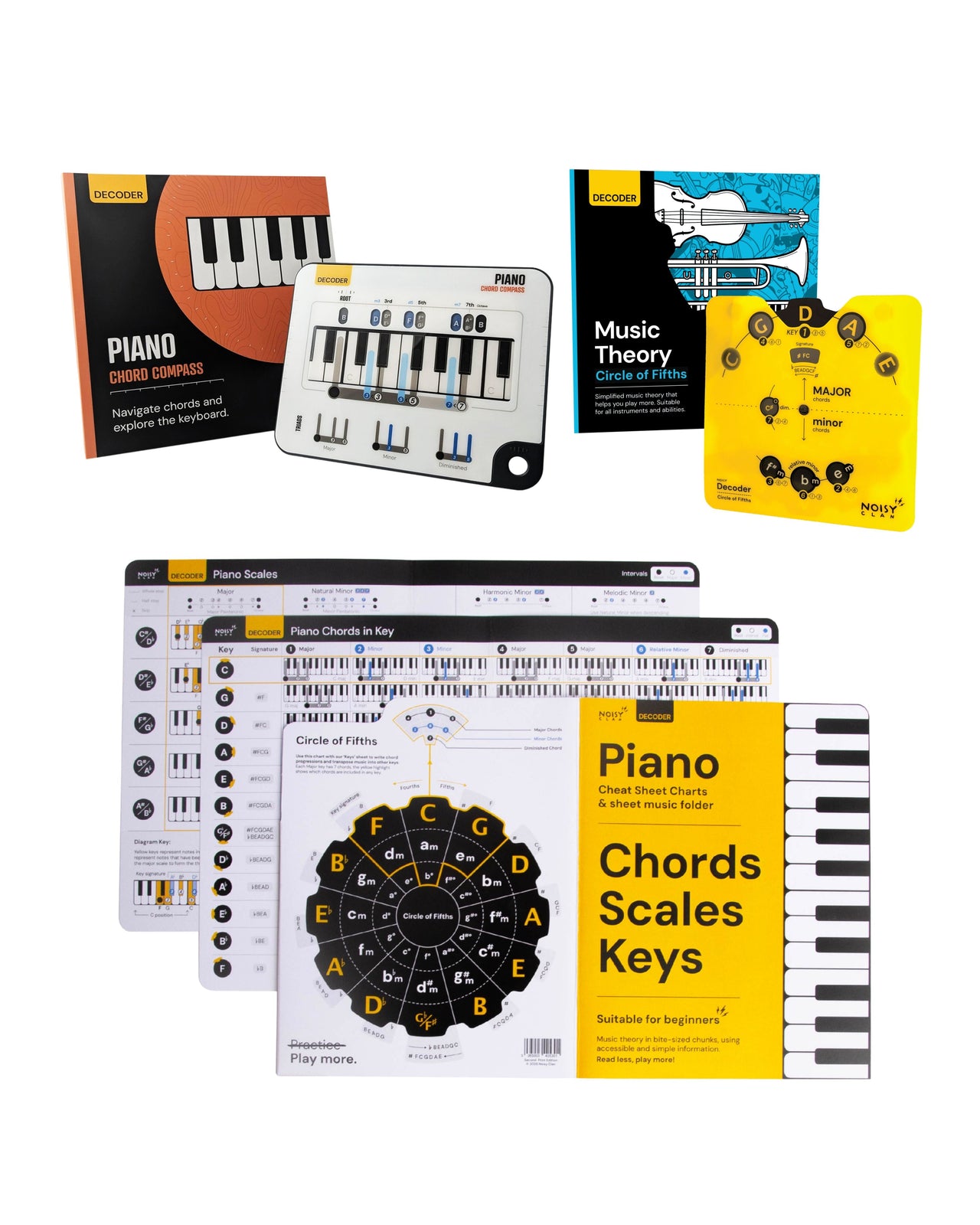 Piano Bundle 3 (Cheat Sheet Bundle + Chord Compass + COF) – Noisy Clan